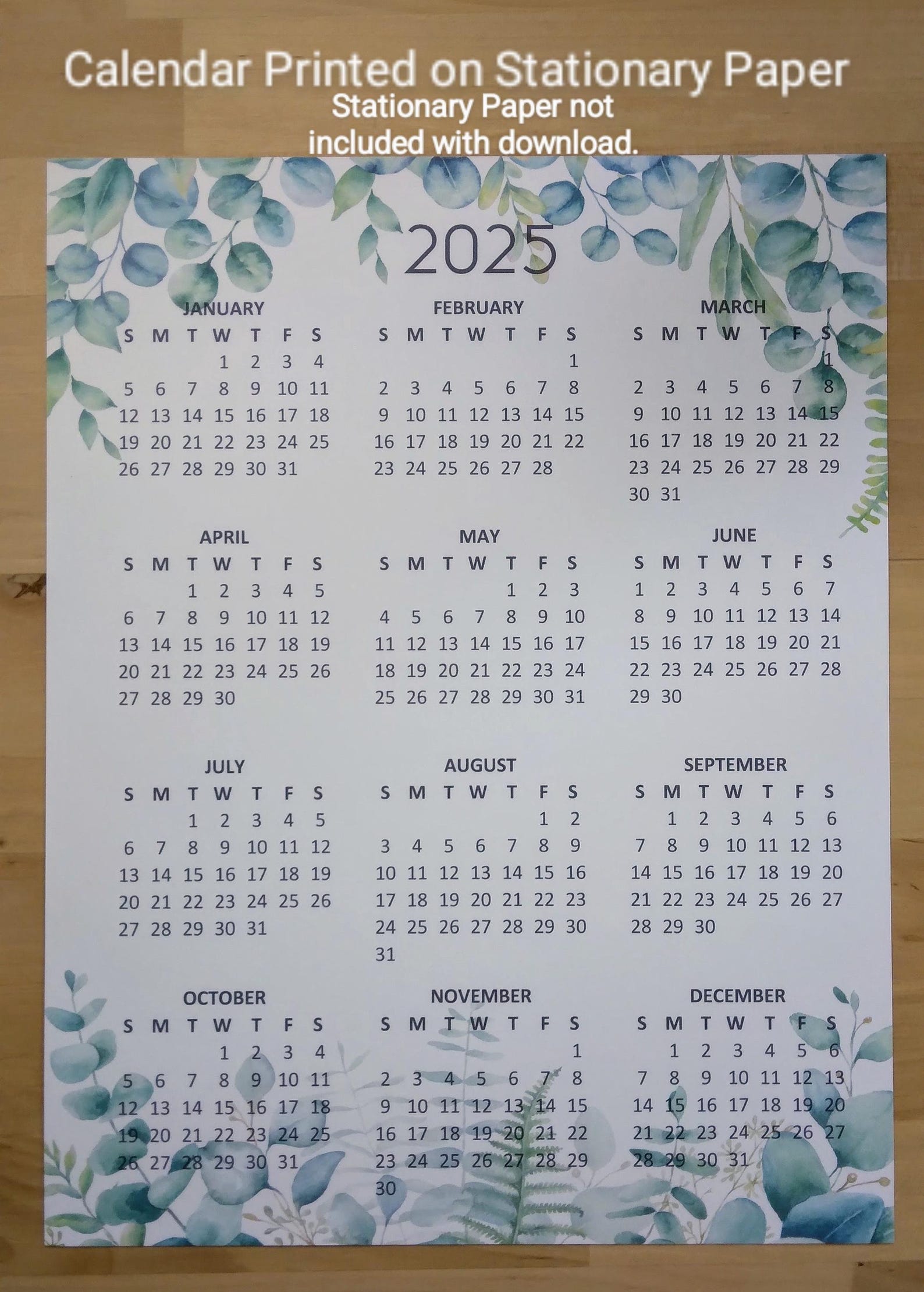 2025 Minimalist Calendar: Year at A Glance Printable (instant Download ...