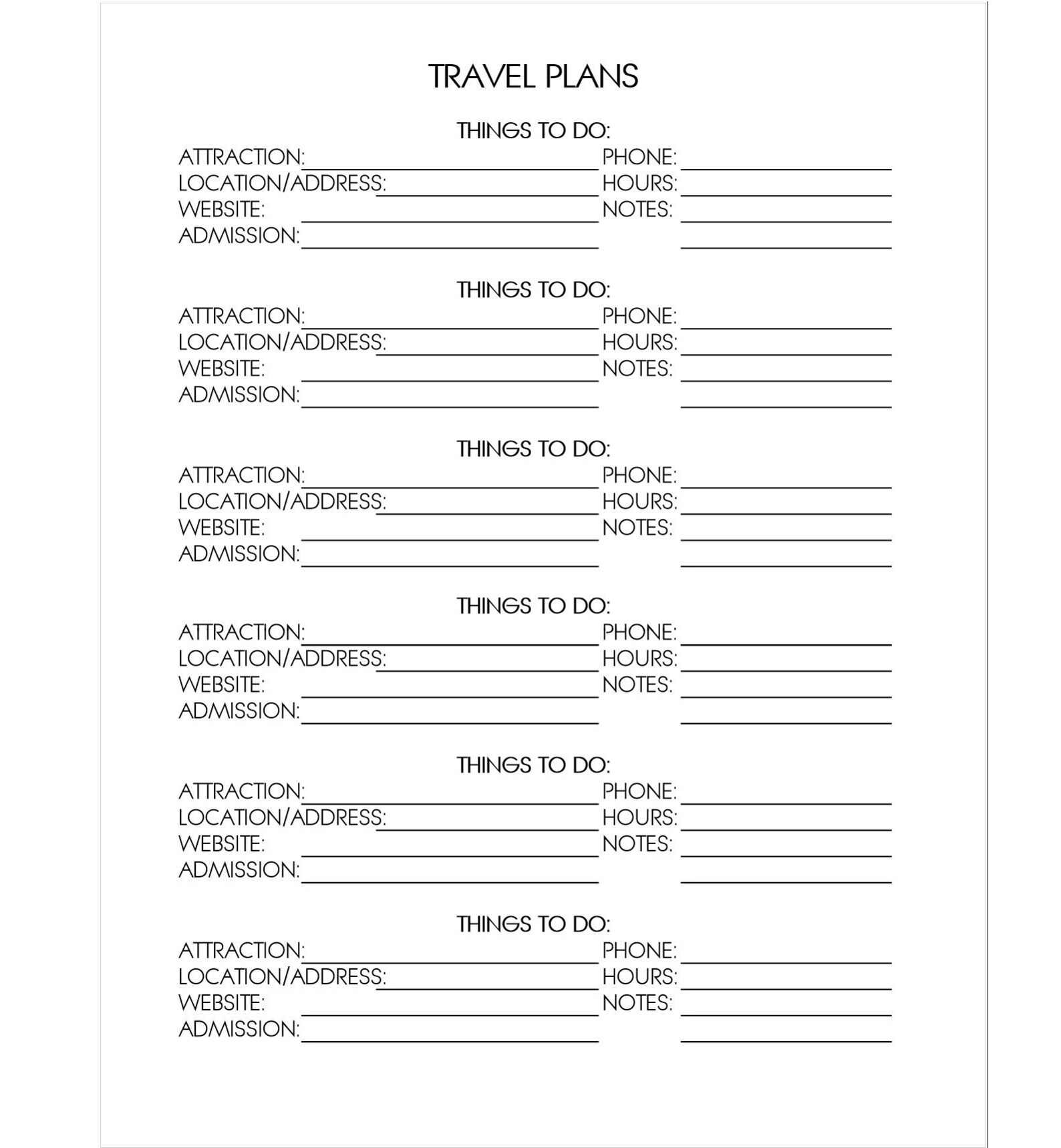 2 Page Travel Planner/itinerary, Standard Design, Digital Download ...
