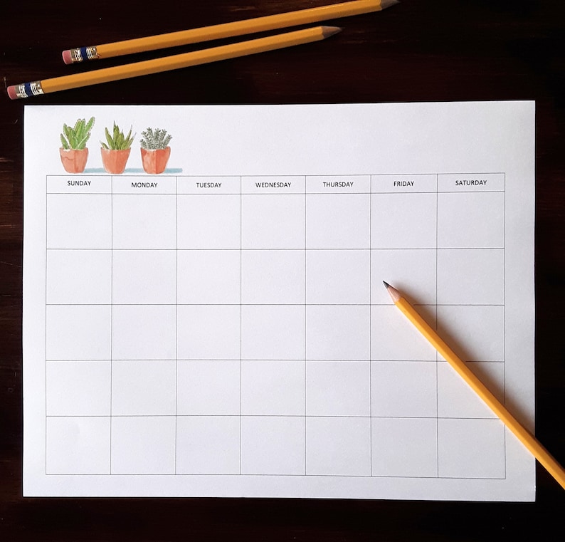 Sunday and Monday Start Terra Cotta Succulents Printable Blank Monthly ...