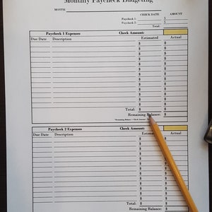 Simple Monthly Paycheck Budget Worksheet, Standard Design, Instant ...