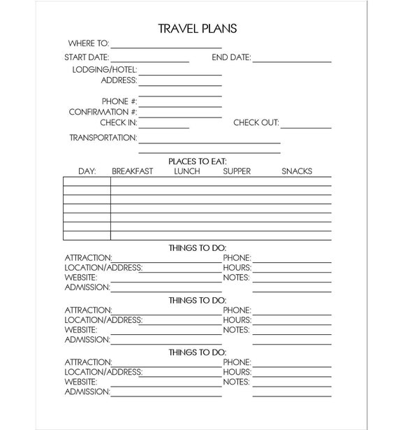 2 Page Travel Planner/itinerary Standard Design Digital | Etsy