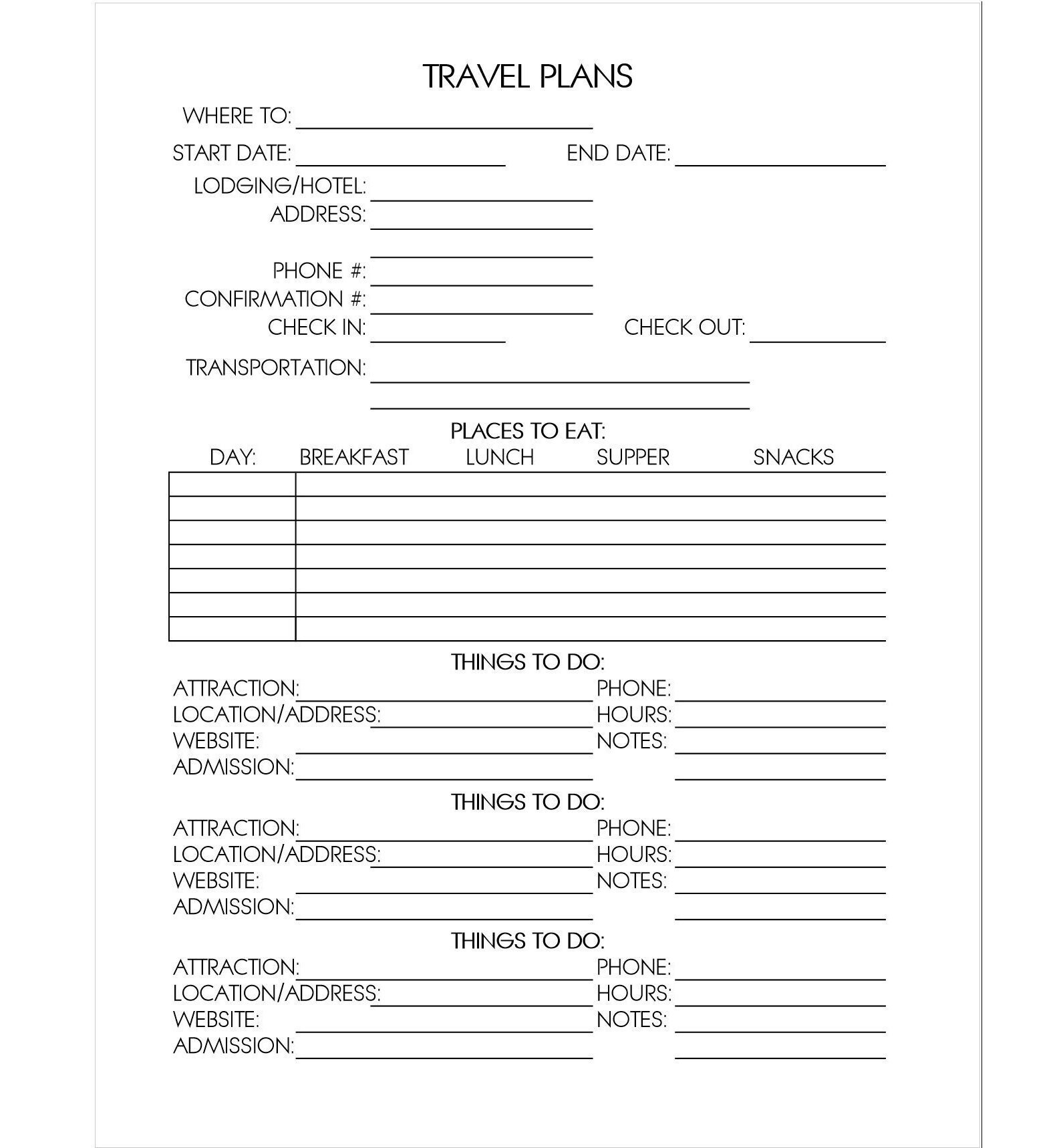 2 Page Travel Planner/itinerary, Standard Design, Digital Download ...