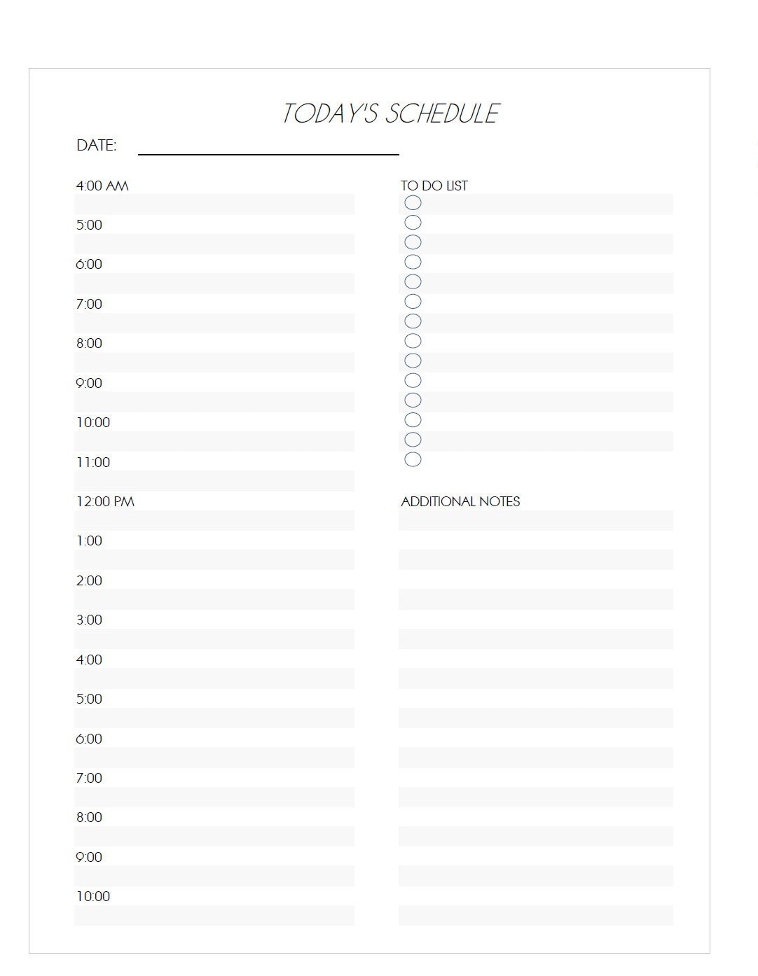 Minimalist Daily Schedule 4AM-10PM, 2 Sizes Letter & A5, Portrait ...
