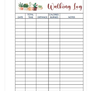 Printable Treadmill & Walking Log With Cute Succulents - Etsy