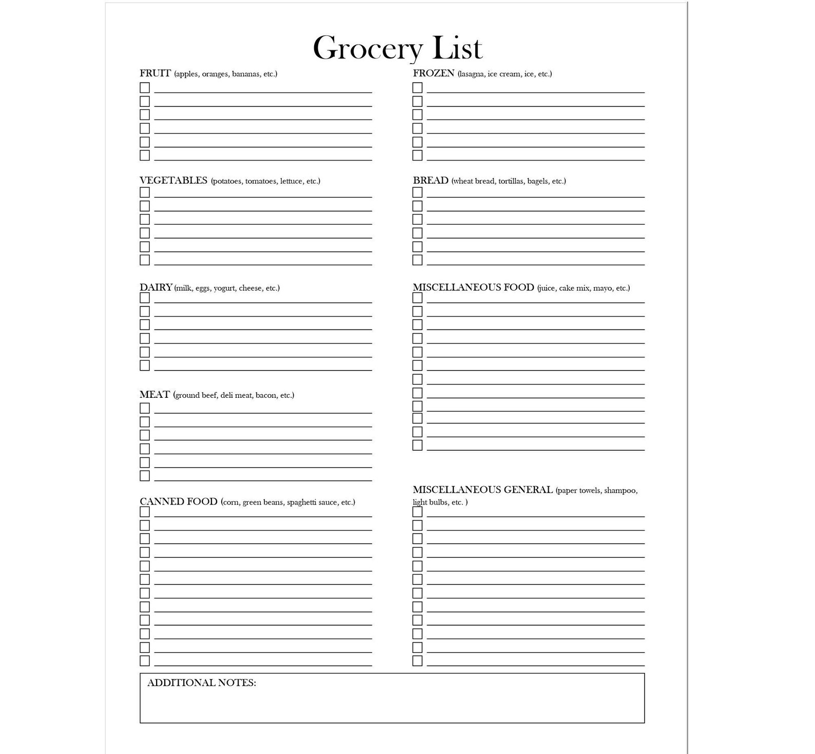 Printable Grocery List, Standard Design, Unlimited Prints, Digital ...