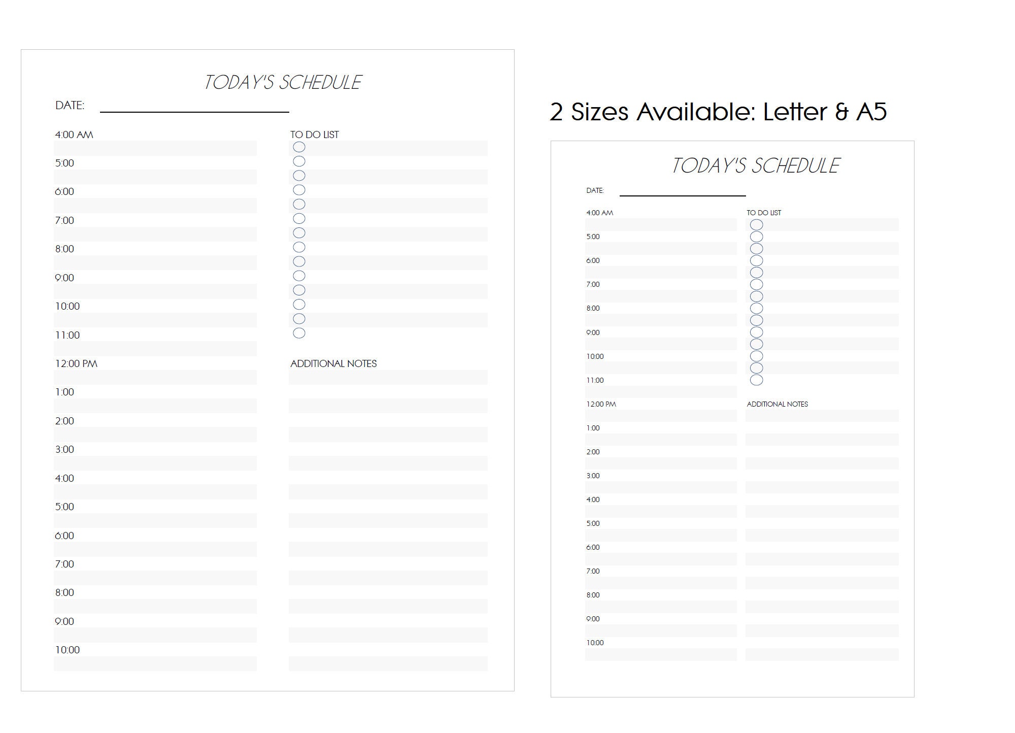 Minimalist Daily Schedule 4AM-10PM, 2 Sizes Letter & A5, Portrait ...