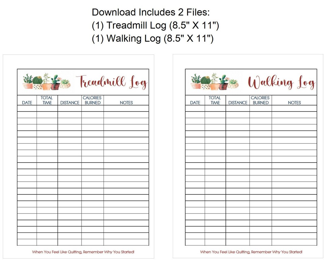 Printable Treadmill Walking Log With Cute Succulents, 58% OFF
