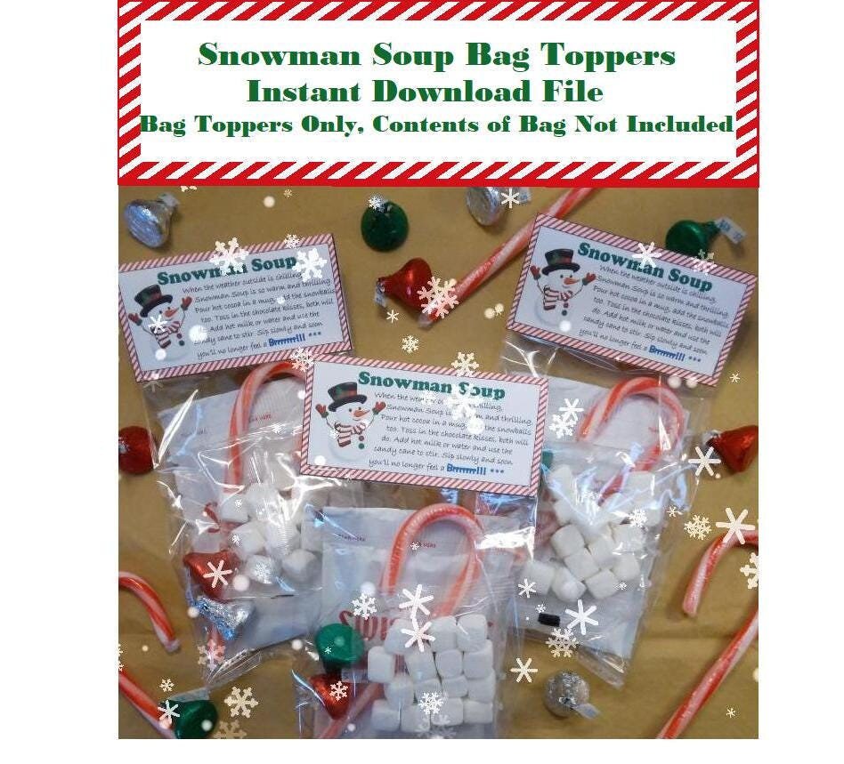 Snowman Soup Bag Toppers, Red & White Candy Cane, Digital File, 4 ...