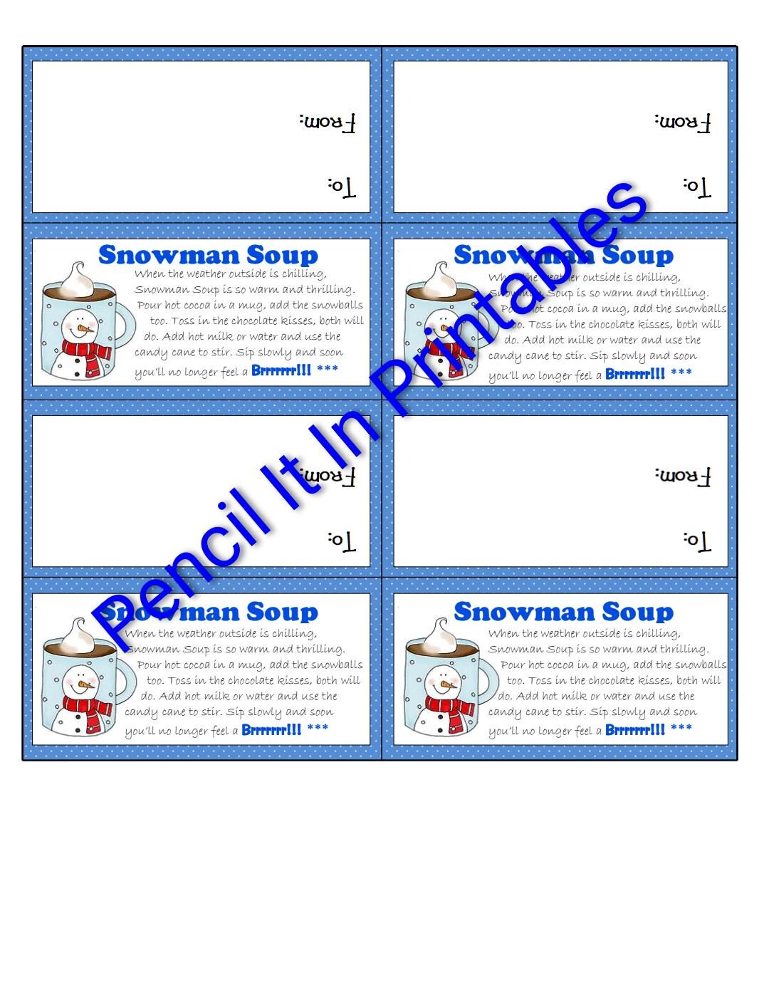 Snowman Soup Bag Toppers, Christmas Classroom Gifts (digital Download ...
