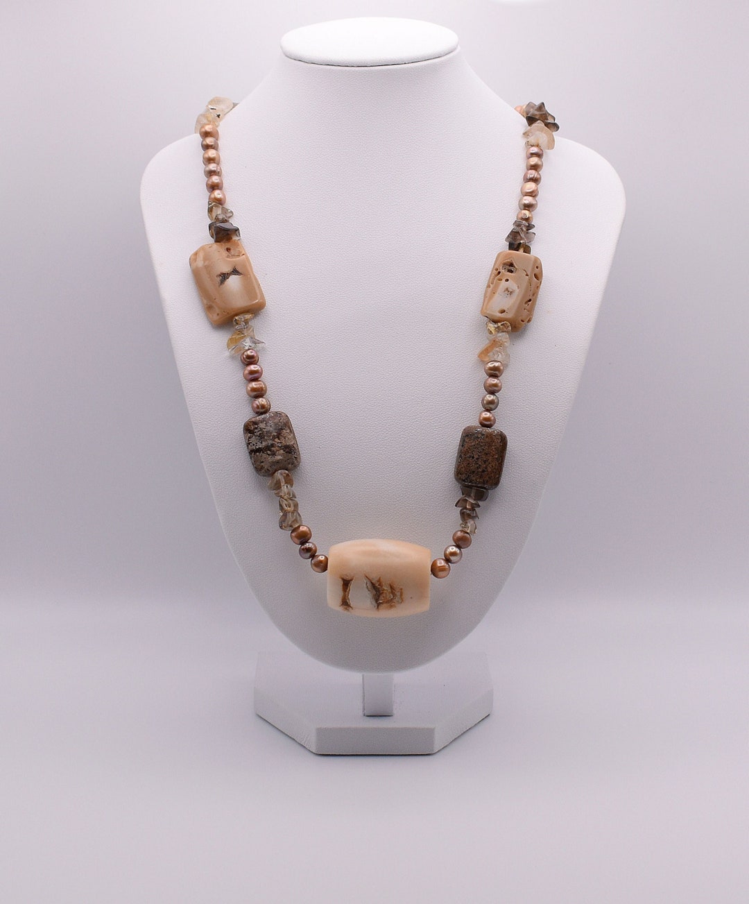 Bamboo Coral and Bronze Pearl Necklace Set - Etsy