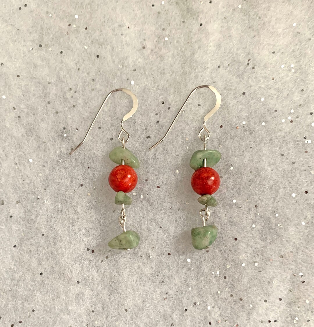 Sponge Coral and Ching Hai Jade Chips Earrings - Etsy