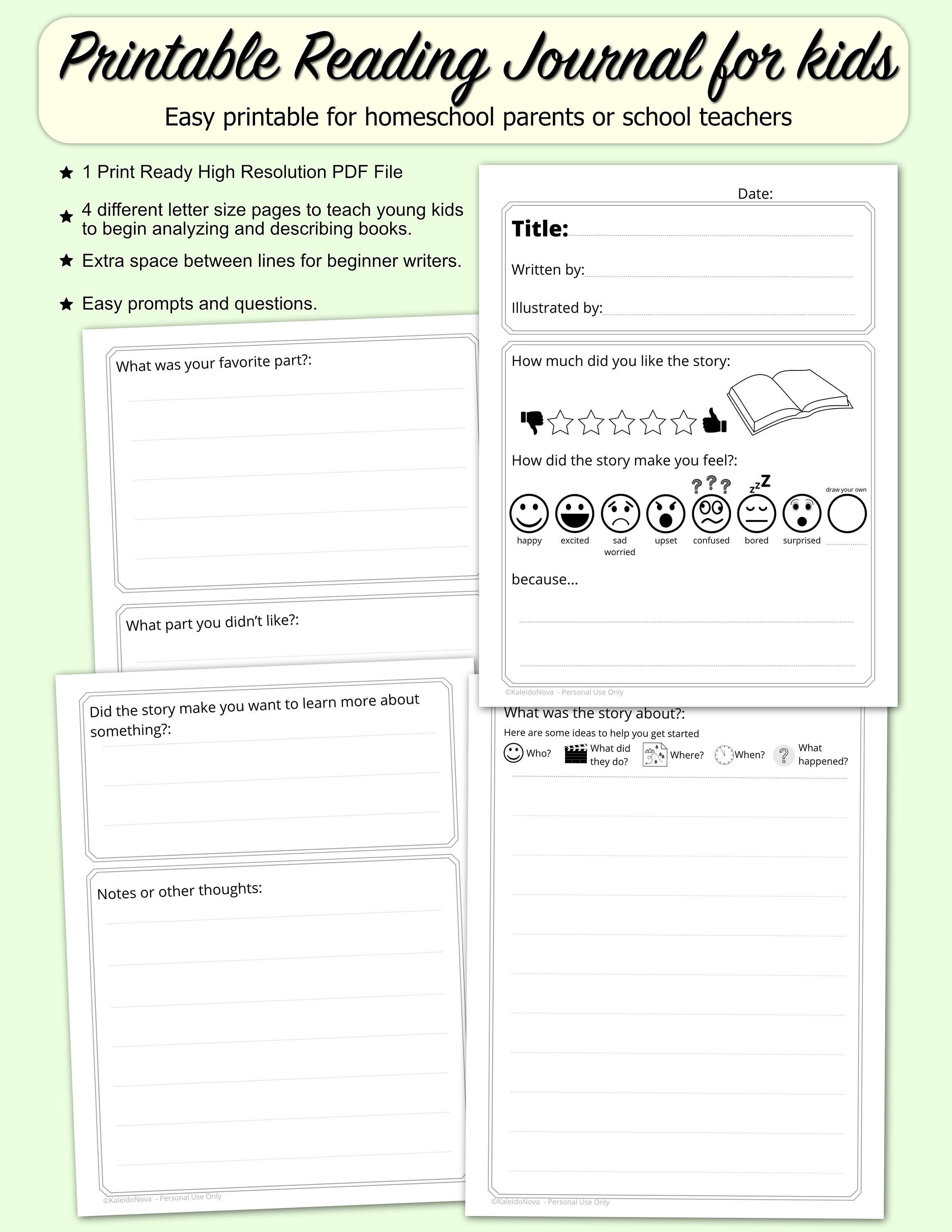 Printable Reading Log for Kids, Book Journal and Review for Young ...