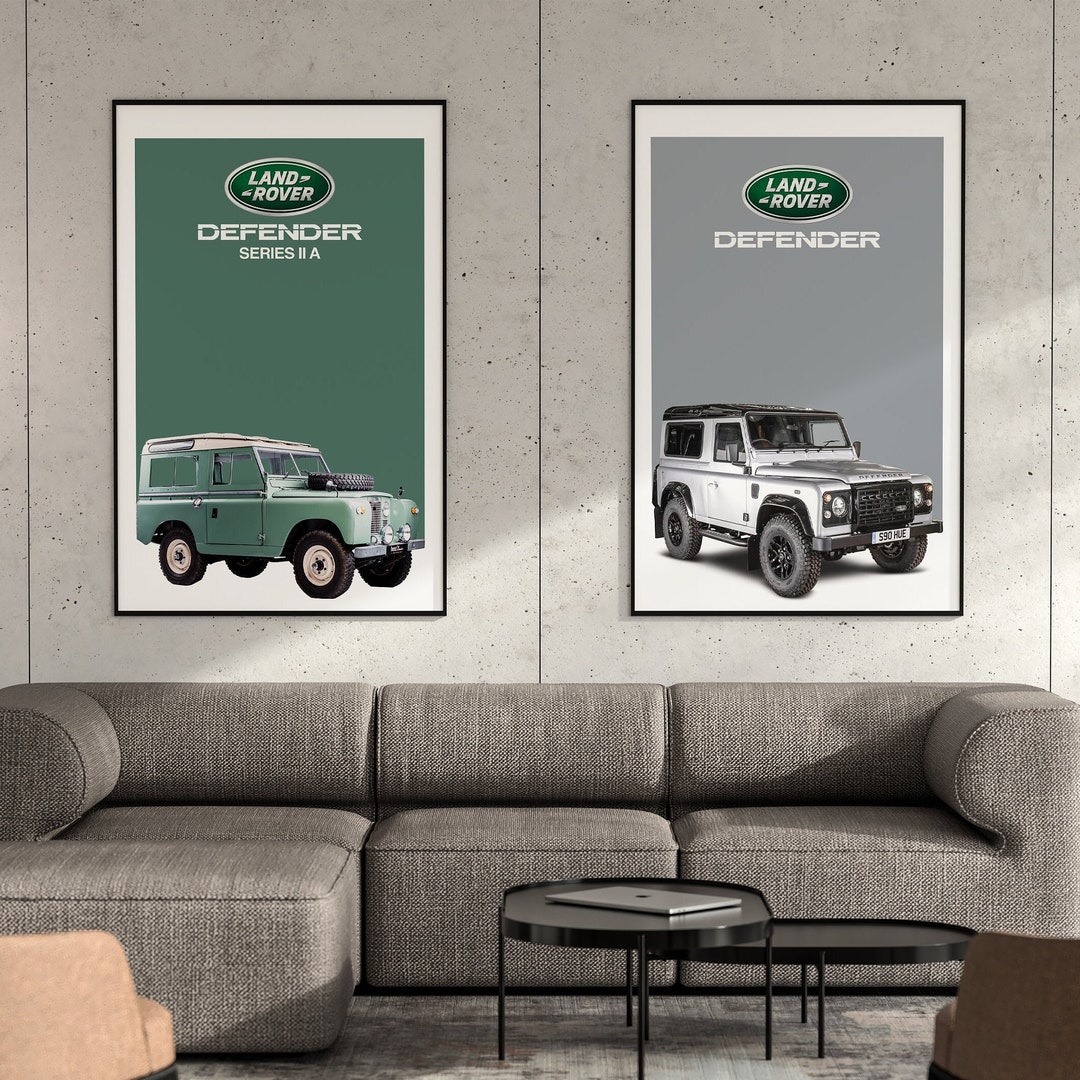 Vintage Car Print, Land Rover Defender, Poster Set, Land Rover Art ...