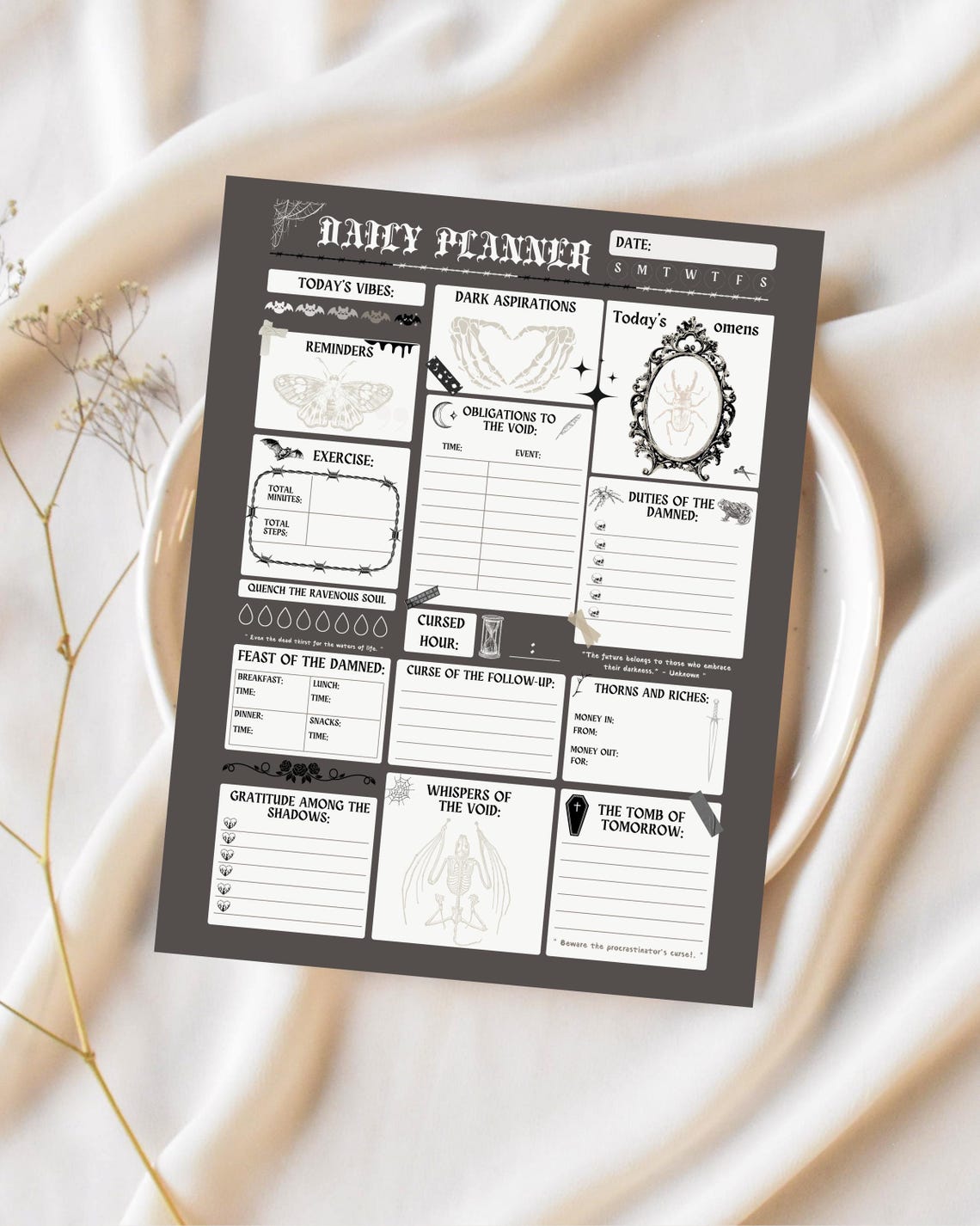 Gothic Daily Planner, Daily Printable Planner, Corporate Goth Planner ...