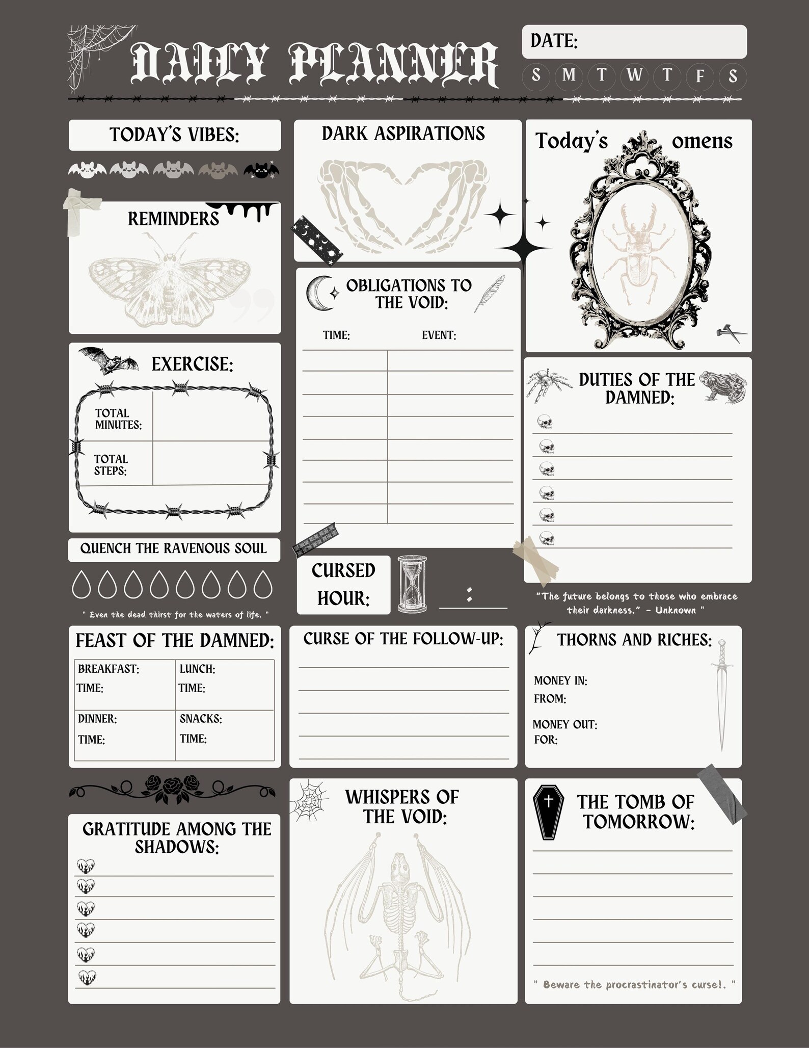 Gothic Daily Planner, Daily Printable Planner, Corporate Goth Planner ...