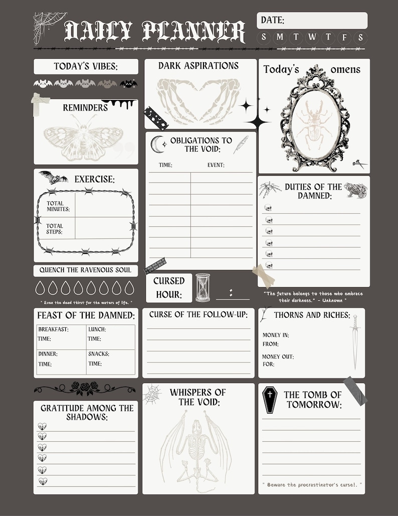 Gothic Daily Planner, Daily Printable Planner, Corporate Goth Planner ...