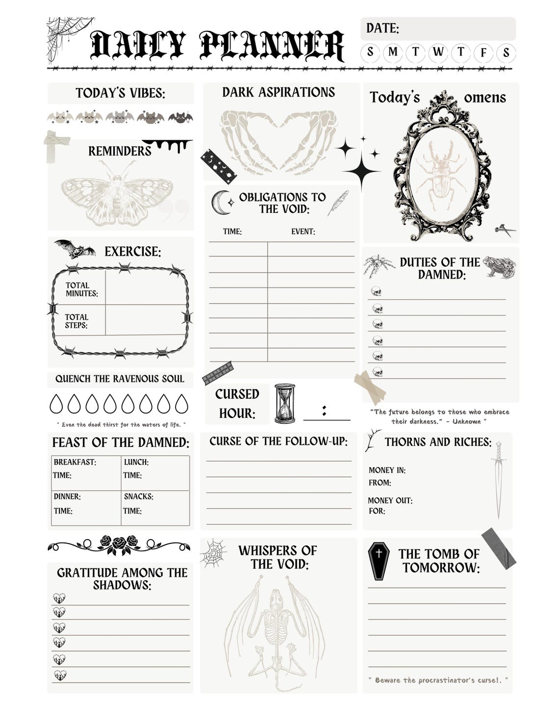 Gothic Daily Planner, Daily Printable Planner, Corporate Goth Planner ...