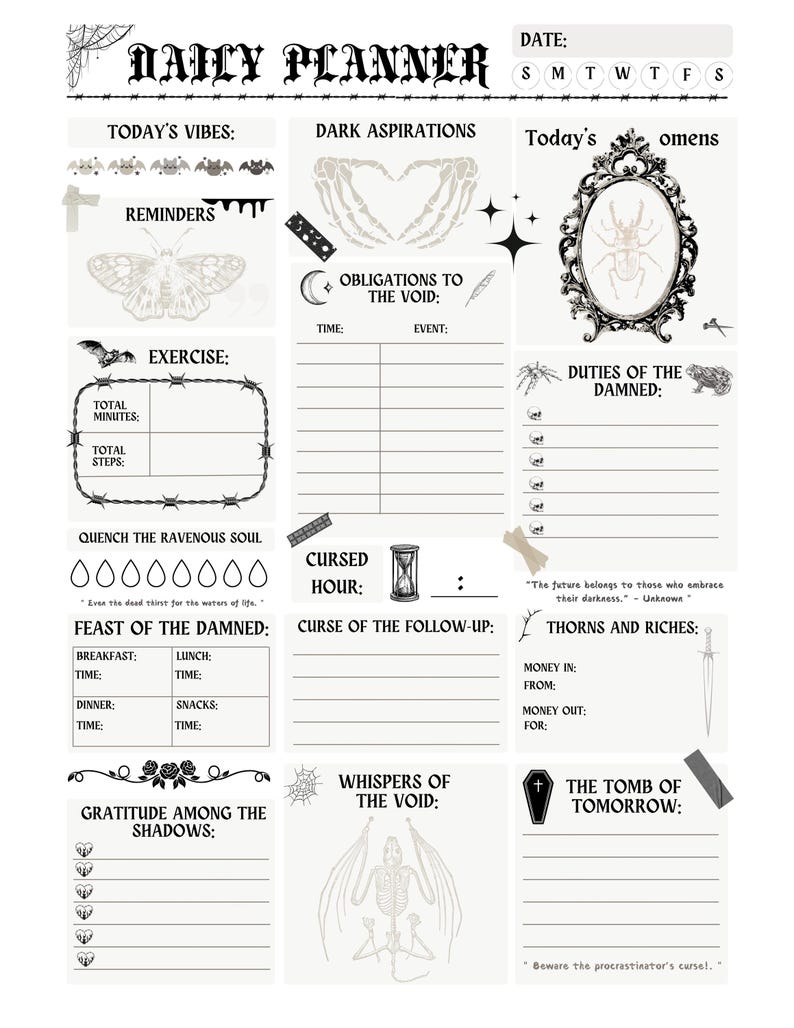 Gothic Daily Planner, Daily Printable Planner, Corporate Goth Planner ...