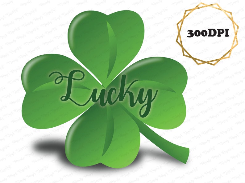 Cute Lucky Four Leaf Clover Clipart, Sublimation, PNG, Printable Design ...