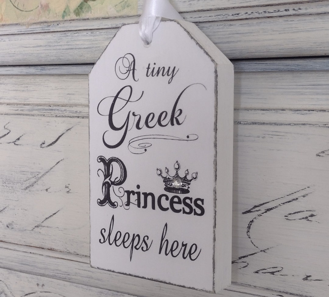 Greek Princess Sleeps Here, Nursery Sign, Kids Door Hanger, Baby Shower ...