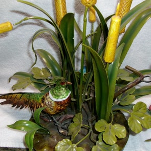 Vintage Beautiful Metal Hand Painted Birds, Cattails 7lbs 21" Wide ...