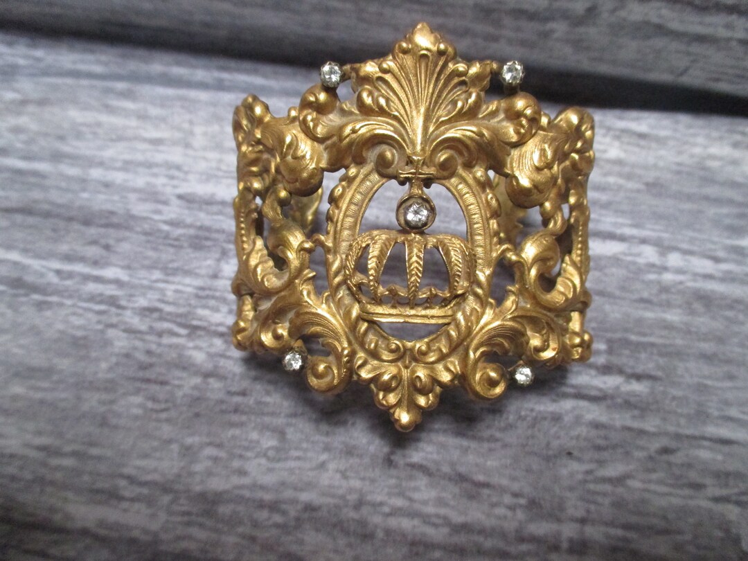 Vintage Wide Bronze Sacred Heart Jeweled Cuff Bracelet - Etsy