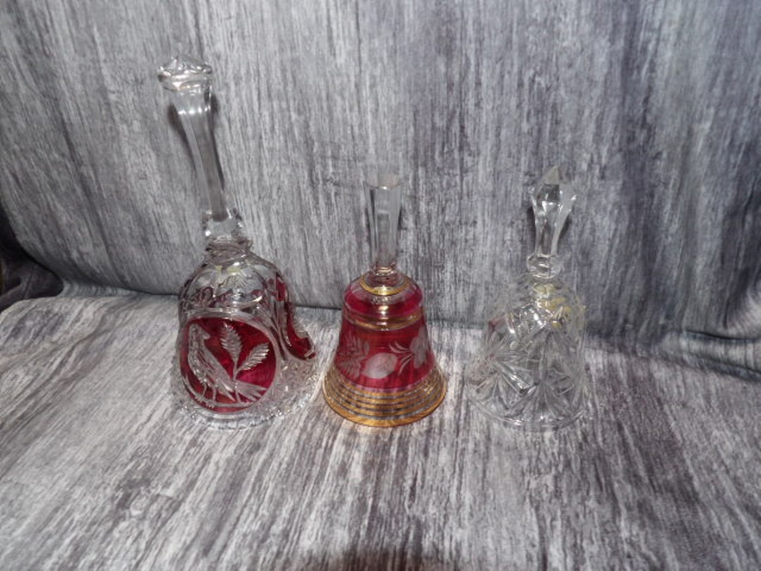 Vintage Three Cut Glass, Cranberry, Crystal Bells/ Amaris Nachtmann ...