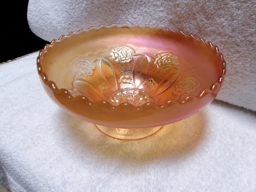 Antique Dugan Carnival Glass Bowl Double Stem Rose Pattern 7.5" Wide - Etsy