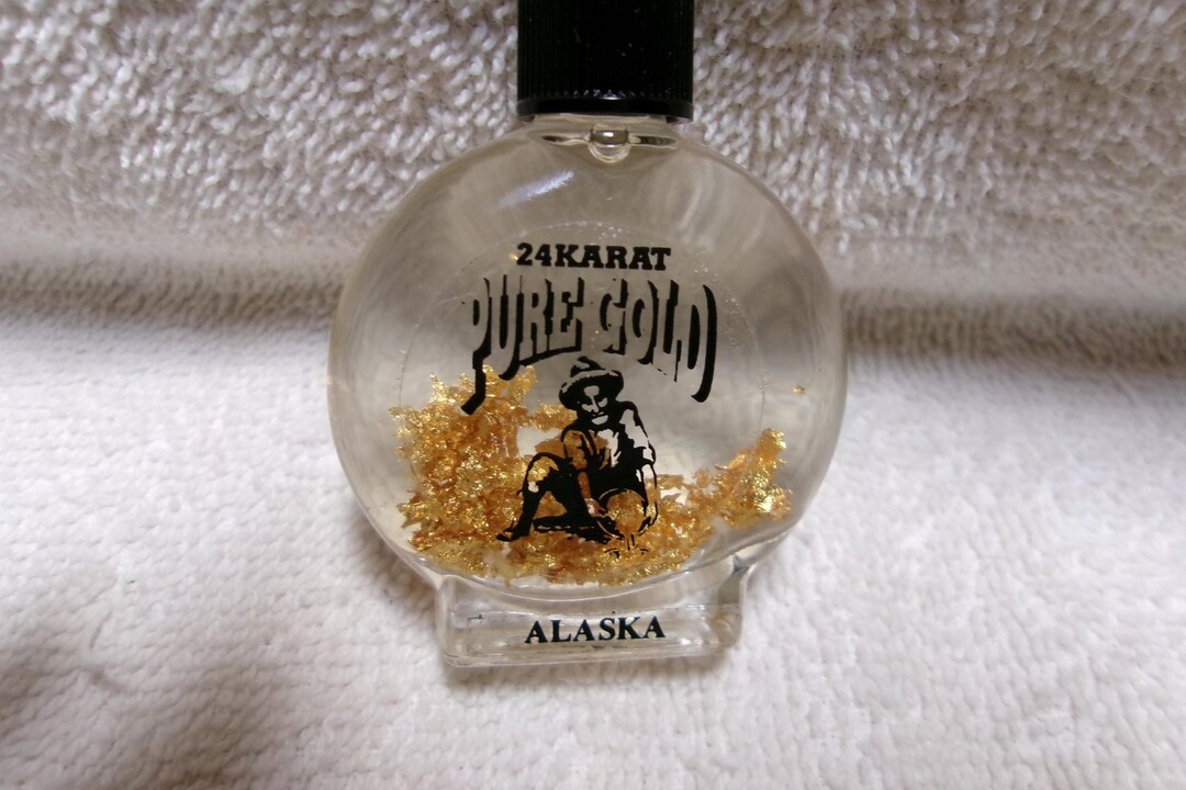 Bottle of 24K Pure Gold Alaskan Flakes, Glass Bottle 2 1/2" Tall in Oil ...