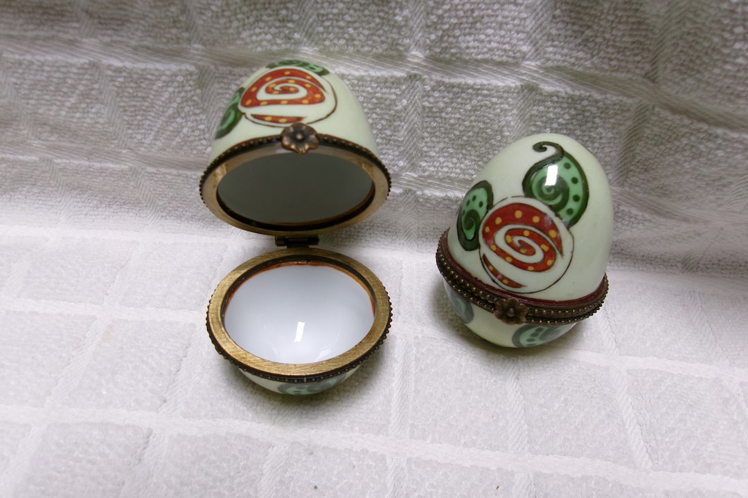 Vintage Pair Porcelain Hand Painted Egg Trinket Boxes - Etsy