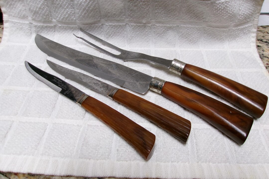 Vintage John Hull Cutlers Butcher Knife,serving Fork,2 Steak Knifes ...