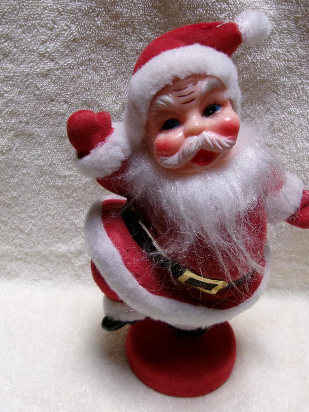 Vintage Flocked Christmas Santa Claus in a Jolly Dancing Mood, 9 1/2 ...