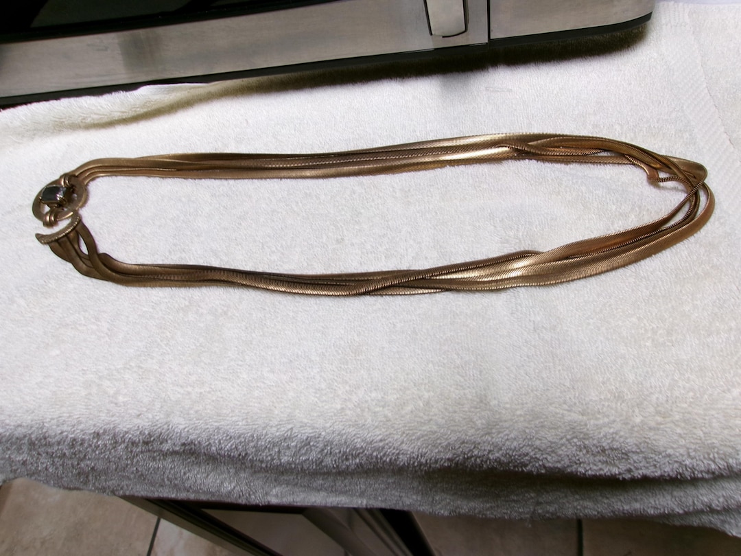 Vintage Les Bernard 4 Strand Snake Chain Necklace/metal Stone Fastens ...