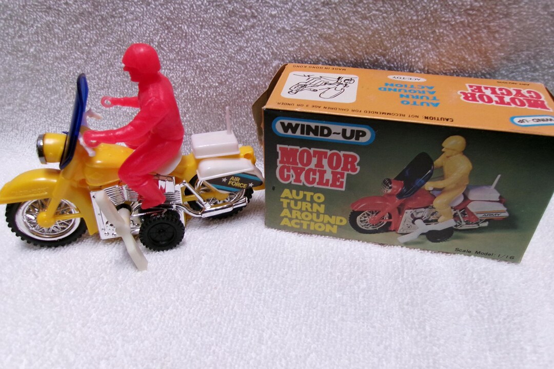 Vintage New in Box Wind up Motor Cycle Auto Turn Around Action 4 1/2 ...