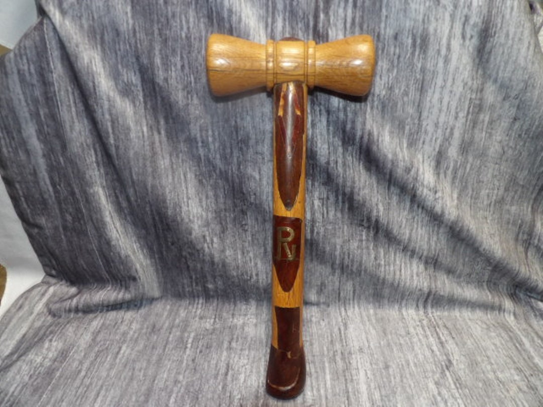 Vintage Solid Wood Gavel, Inlayed Wood Designs Brass Initials - Etsy