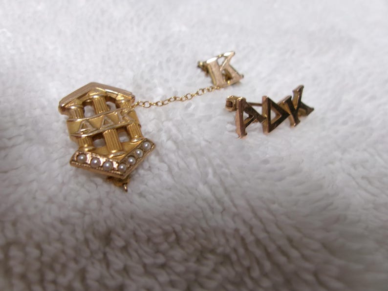 Vintage 10K Yellow Gold Alpha Delta Kappa AAK Pins/ Sorority Badge X 2 ...