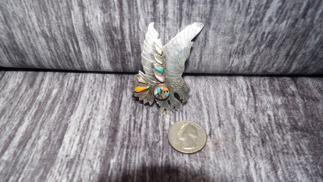 Vintage 1940s Native American Eagle, Inlaid Turquoise, MOP, Spiney ...