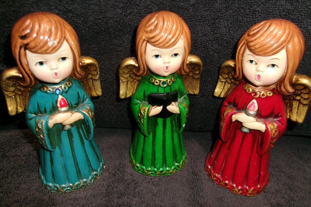 Vintage 1969 Three Christmas Angels Hand Painted Ceramic/chalky Type 6 ...