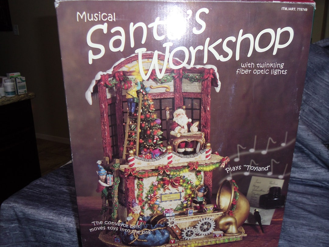 Vintage Christmas Musical Santa's Work Shop Plays Toy Land Conveyor ...