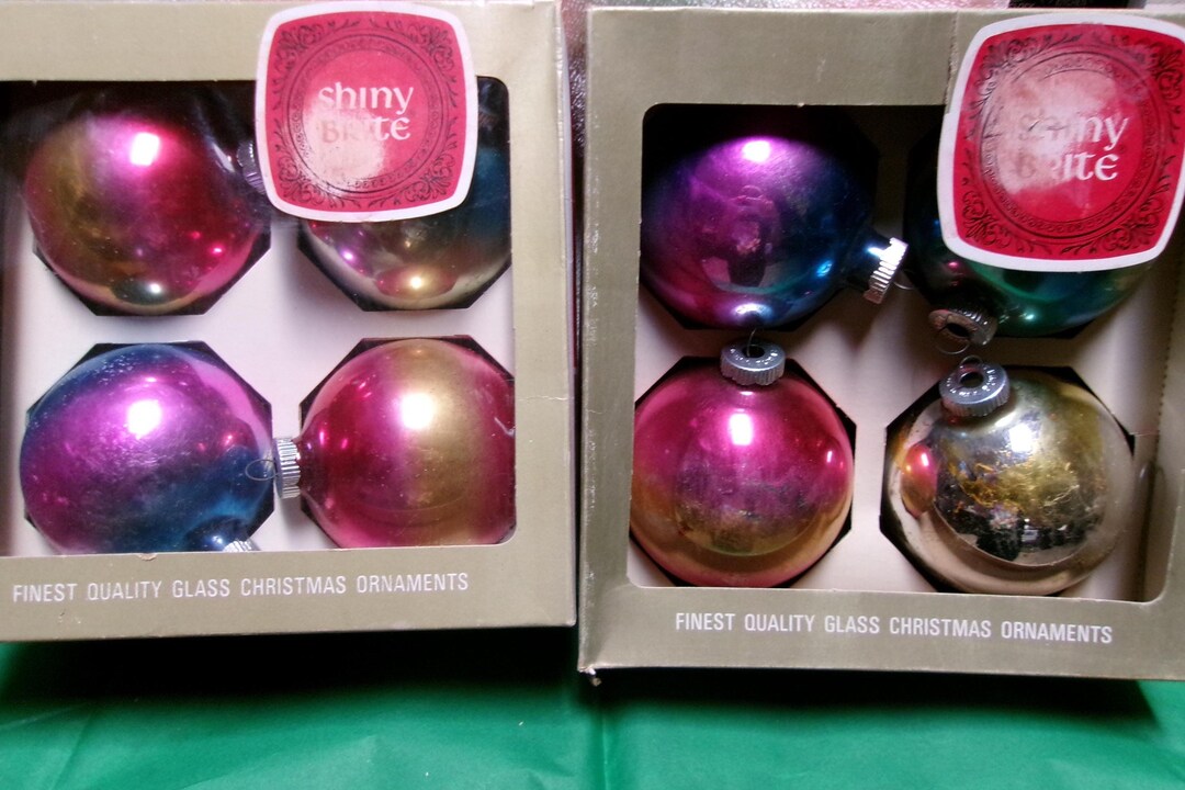 Vintage 2 Boxes of 4 Ea. Shiny Brite 3" Glass Multi Colored Christmas ...