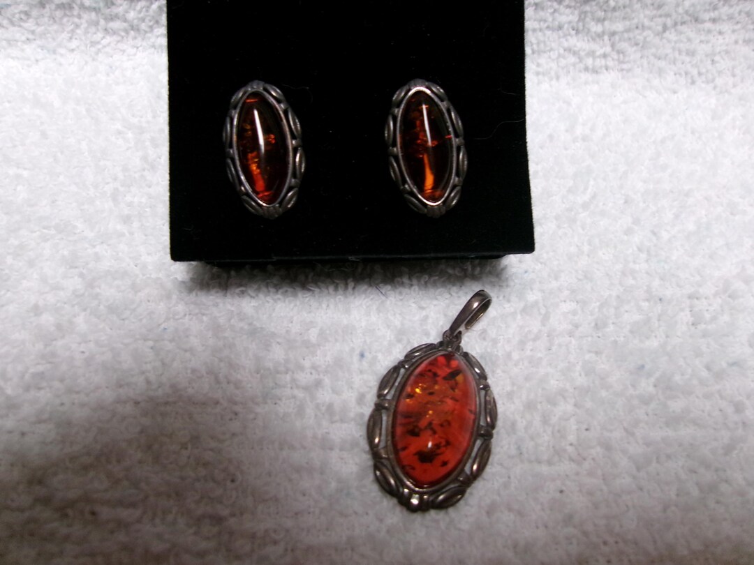Vintage Collectible Stauer Baltic Amber 925 Pendant W/earrings Set ...