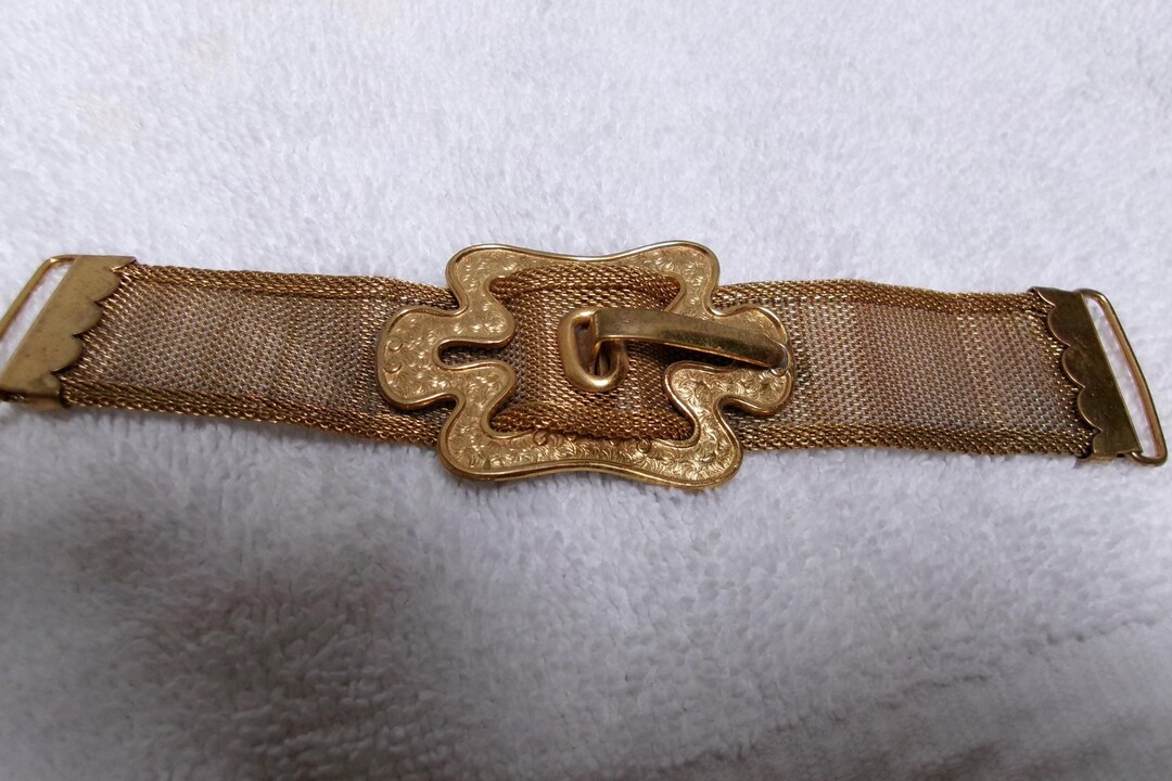 Antique Brass Mesh Gold Tone Belt Buckle Watch. Fob? 6 1/4" Long - Etsy