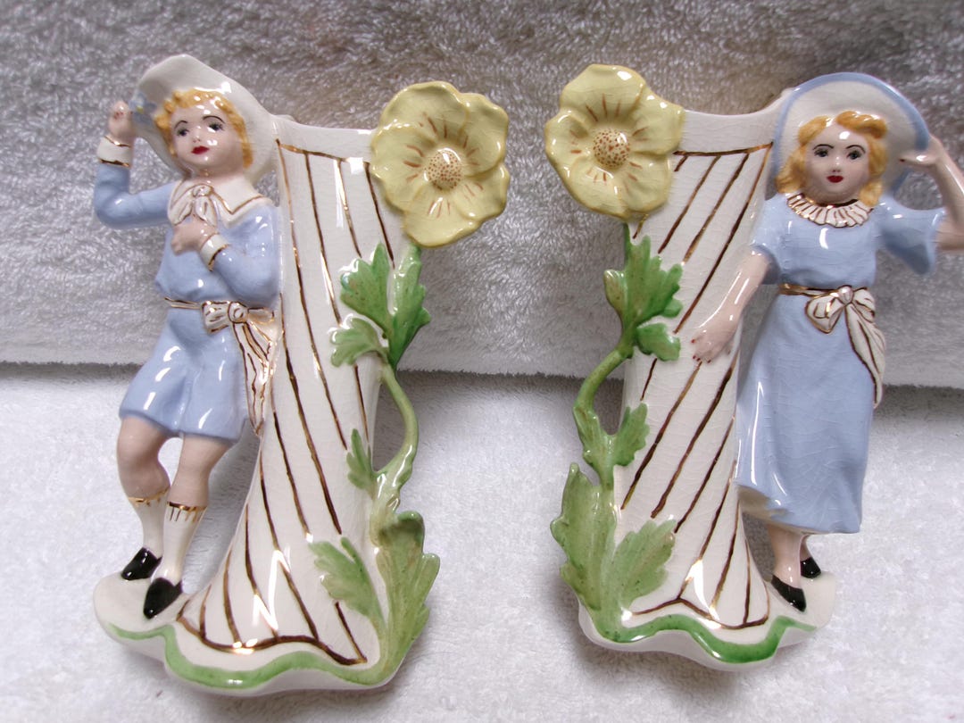 Vintage 1951 MCM Ceramic Pair Flower Vases, Handmade,painted Signed ...