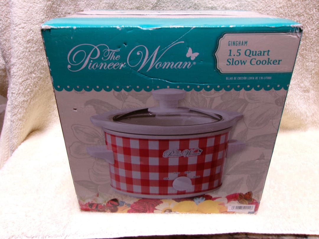 New Stock the Pioneer Woman Red/white Checkered Gingram 1.5 Slow Cooker ...