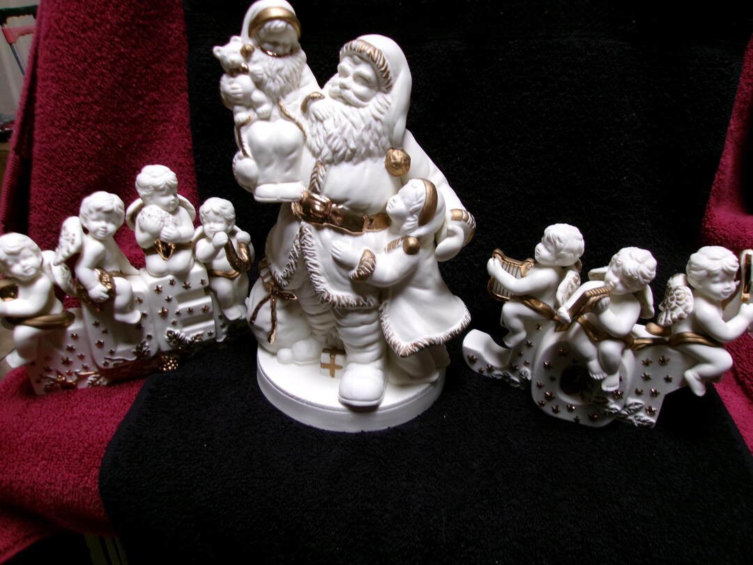 Vintage 1996 Bisque Buchase X 3 Set White Santa,angles,etc 10 1/2 ...