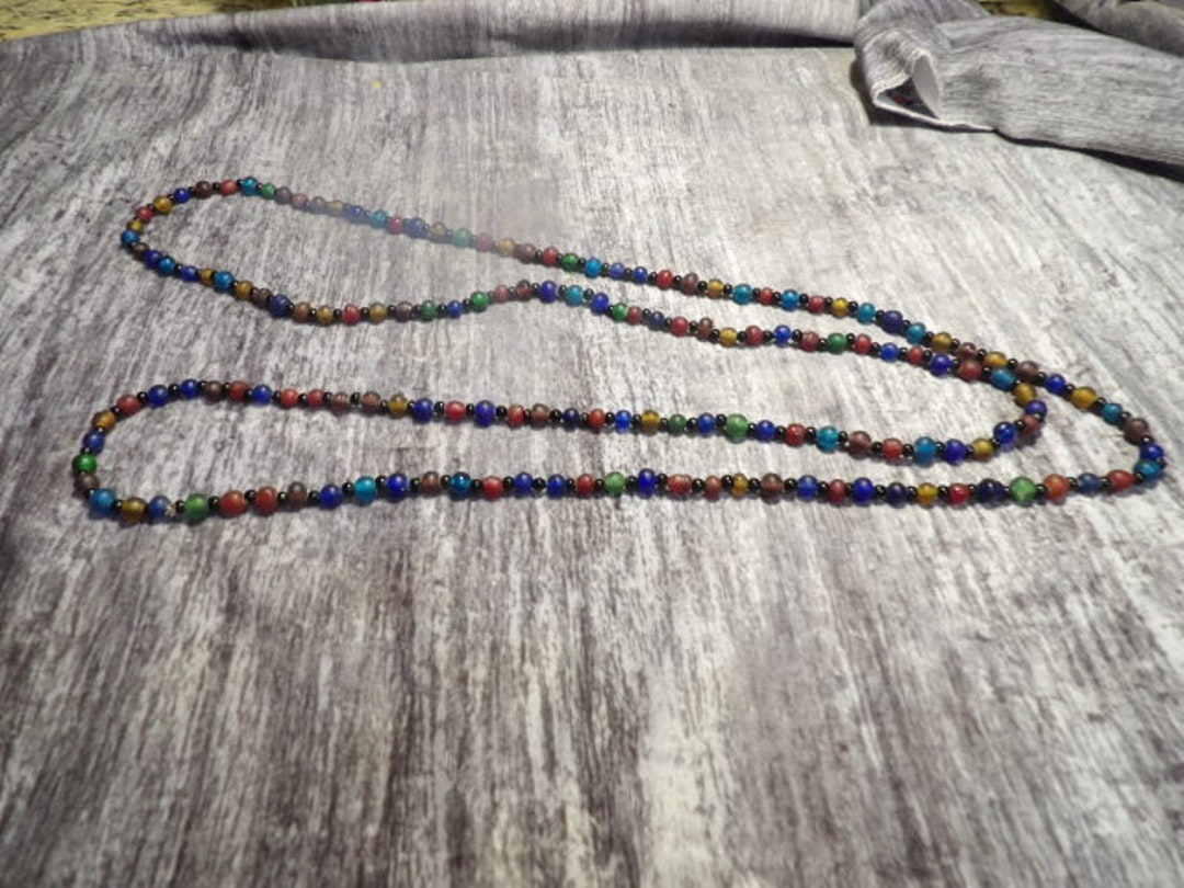 Vintage Transparent Pinched Art Glass Flapper Length Necklace 62 - Etsy