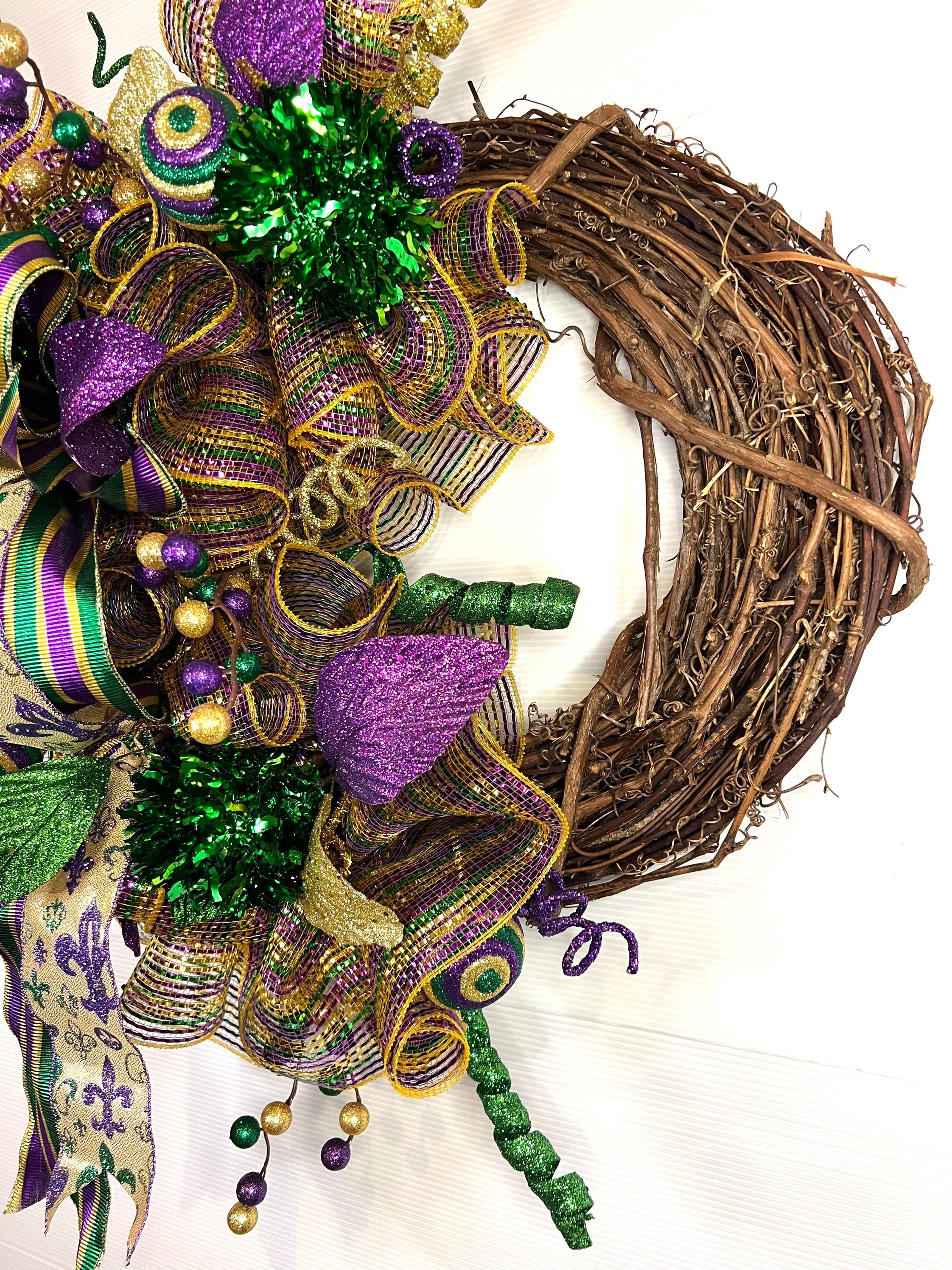 Mardi Gras Wreath, Mardi Gras Decor, Carnival Decorations, Fat Tuesday ...