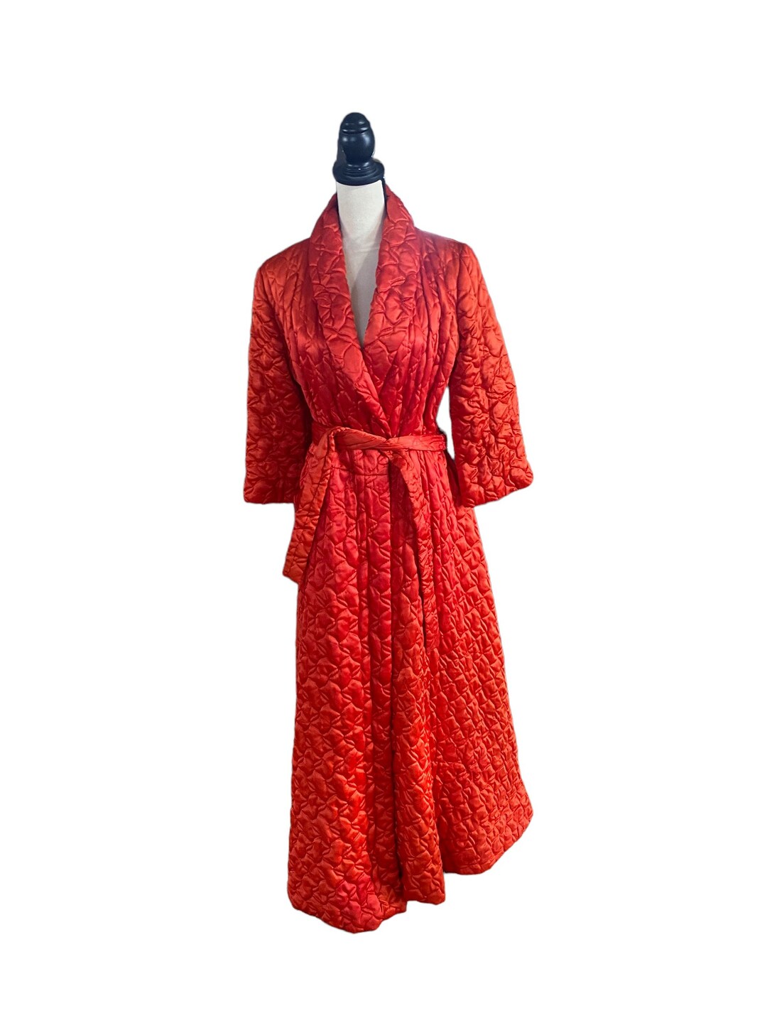 Vintage Rhapsody by Glazier Red Orange Satin Quilted Robe - Etsy