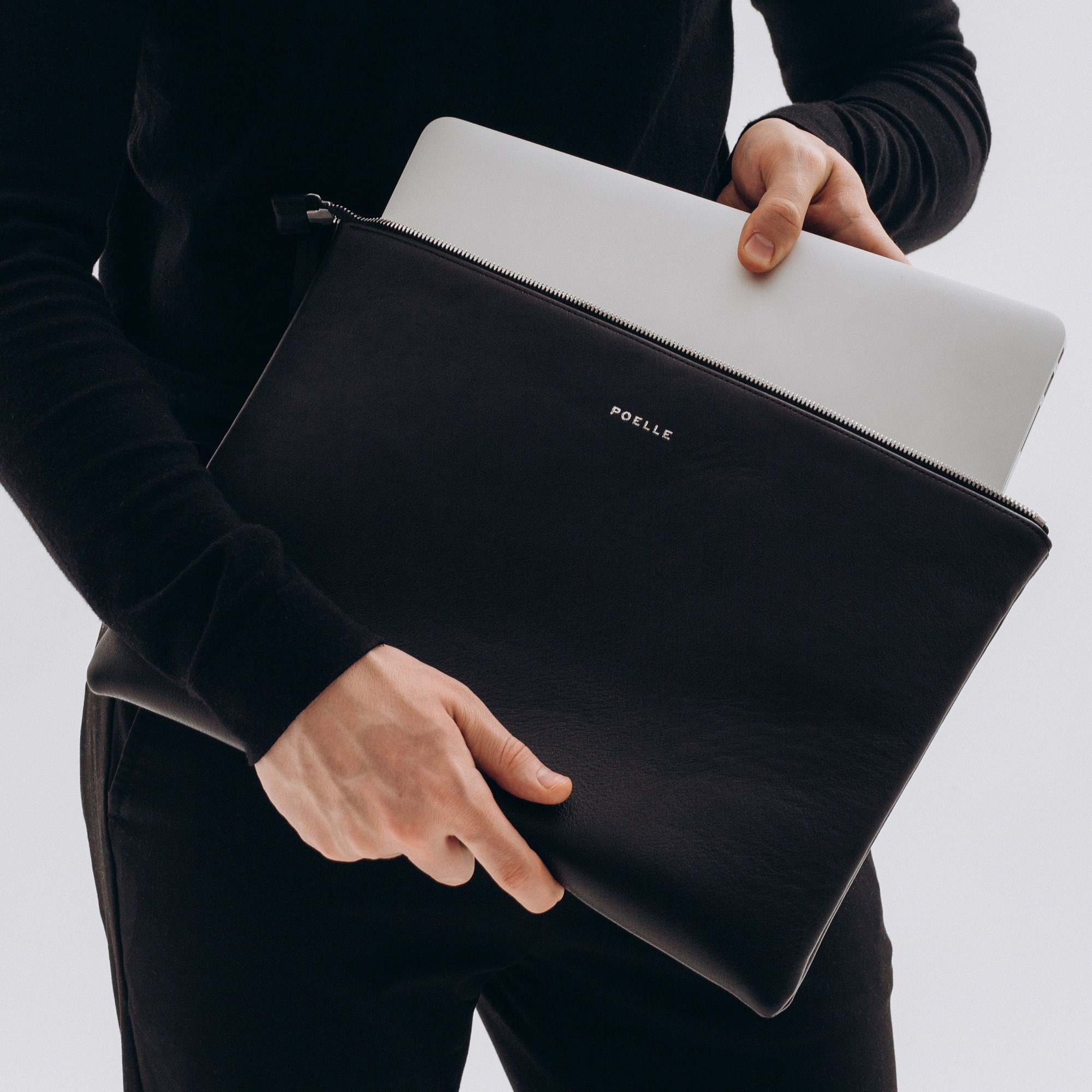 Custom Leather Laptop Case Monogrammed Black Laptop Bag - Etsy