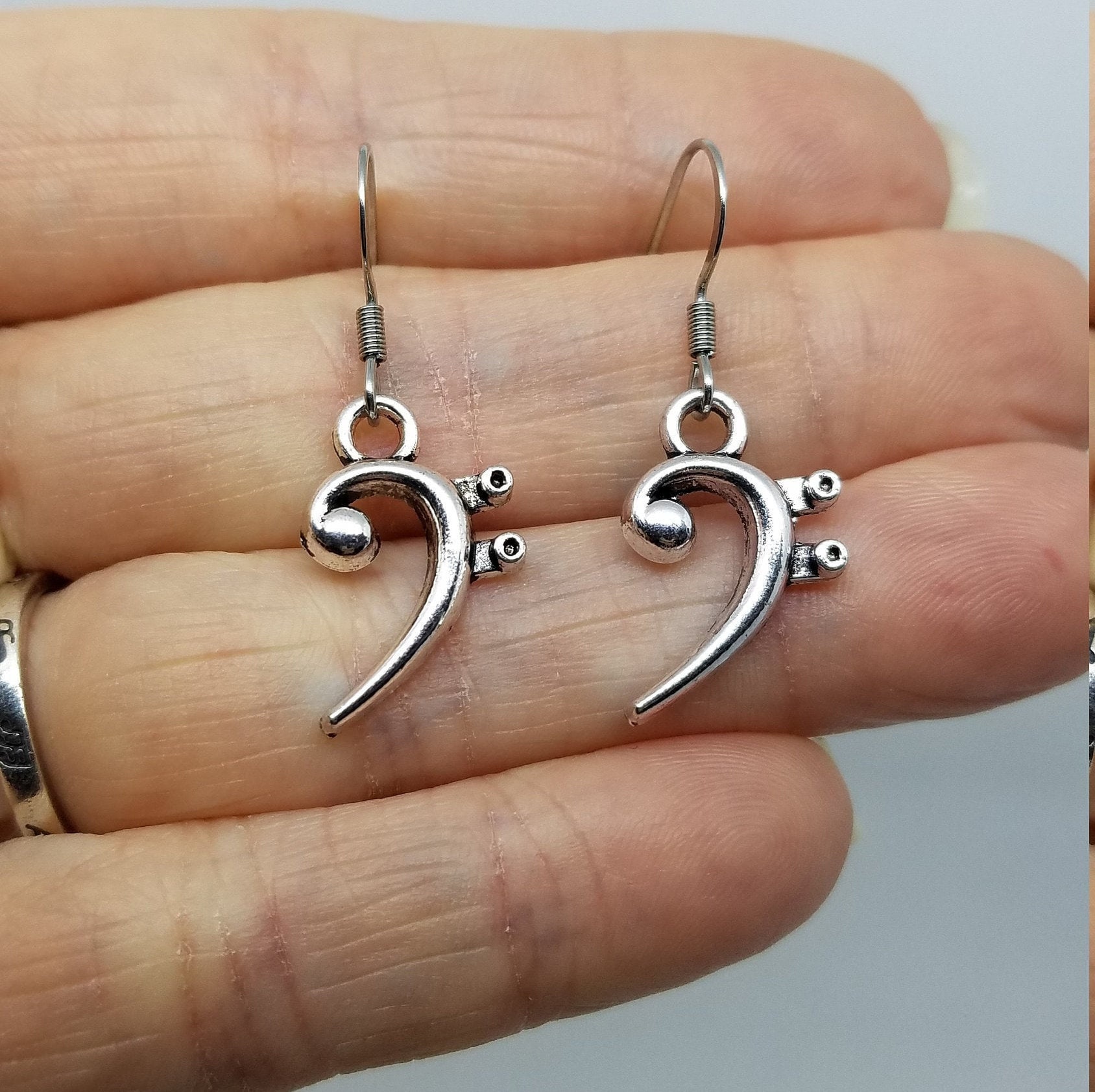 Bass Clef Charm Earrings & Necklace Set or Separate Music | Etsy